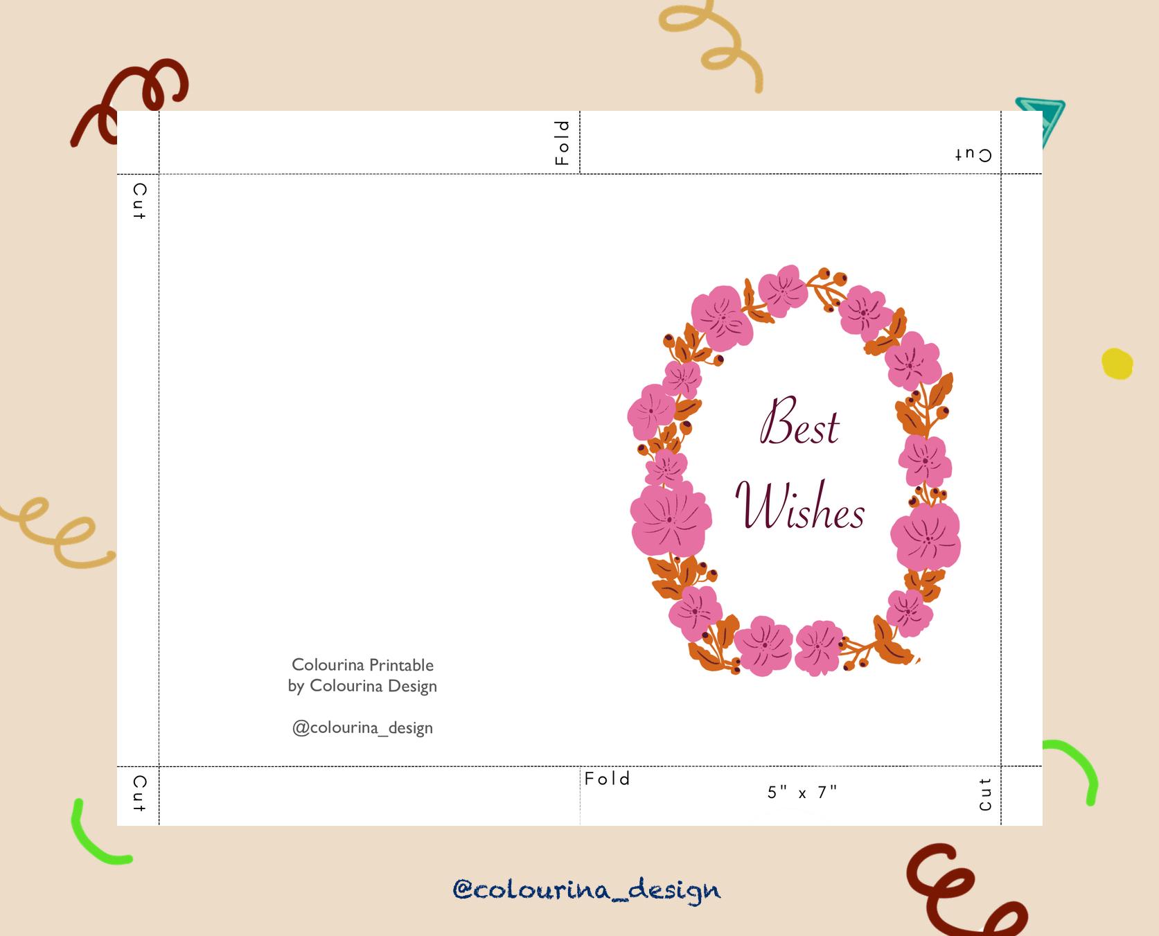 PRINTABLE Best Wishes Card, Pink Floral Wreath Card, Instant Download ...