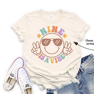 Nine is a Vibe Shirt, 9th Birthday Shirt Girl, Groovy Birthday Shirt ...