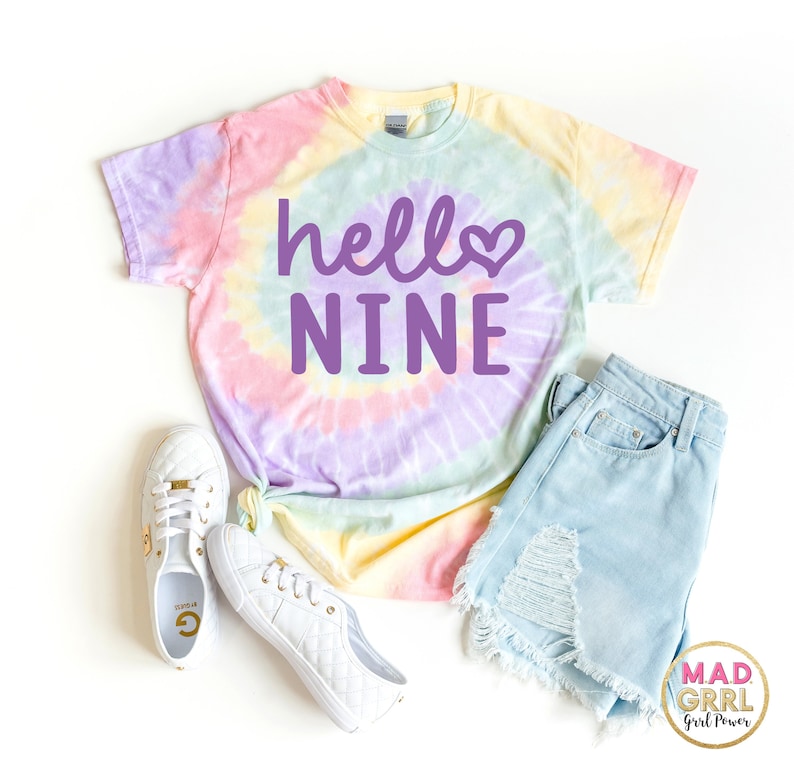 Girls 9th Birthday Tie Dye Shirt: Hello Nine Pastel Tee - Etsy