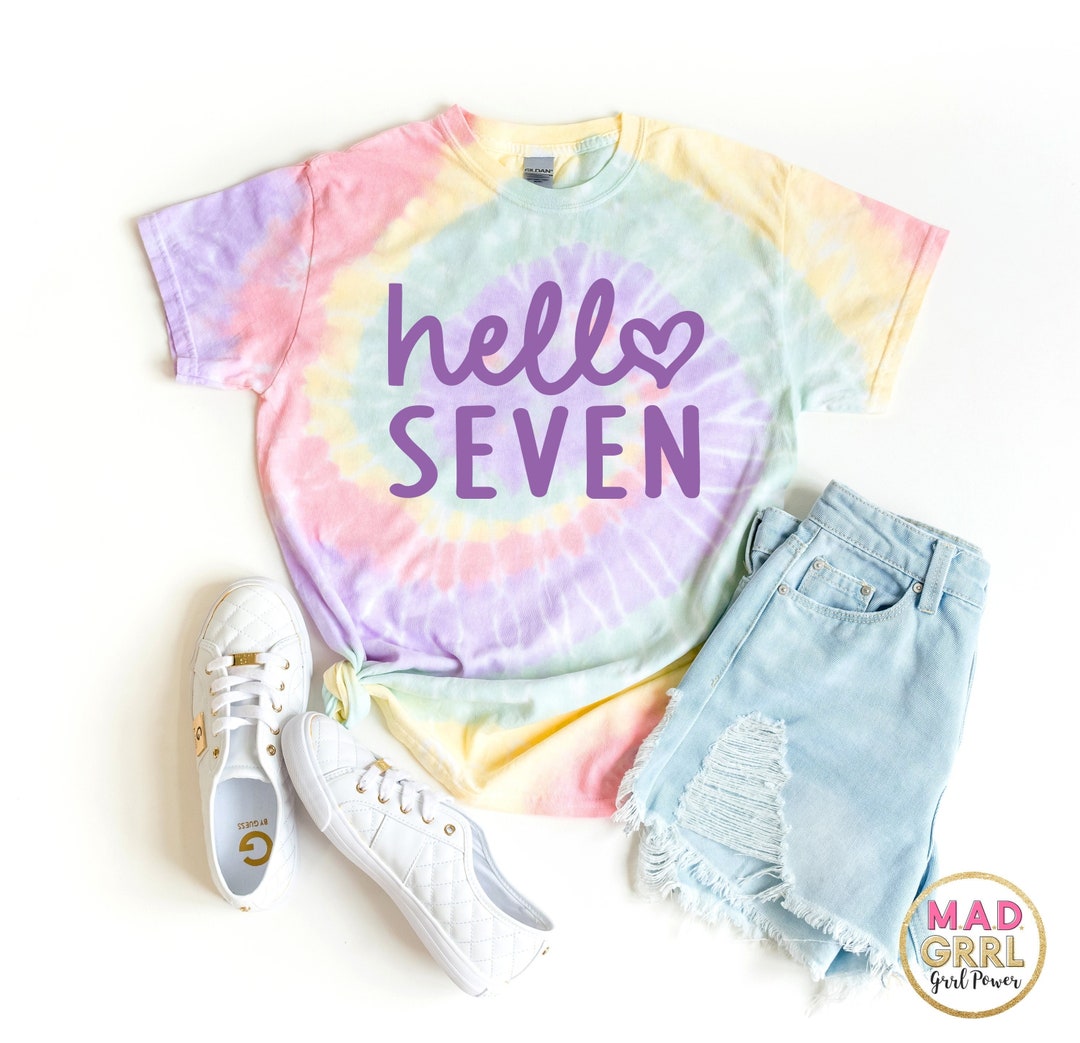 Hello Seven Shirt, 7th Birthday Shirt, Pastel Tie Dye Shirt, Birthday ...