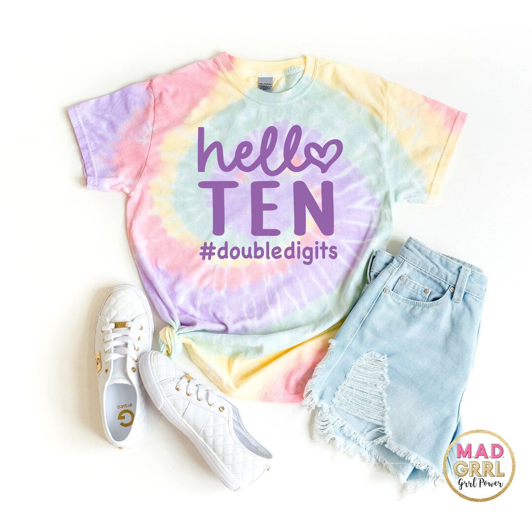 Double Digits Birthday Shirt, Hello Ten Shirt, Pastel Tie Dye Shirt ...