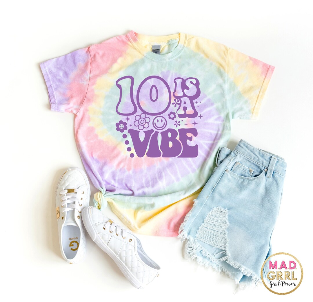 10th Birthday Tie Dye Shirt: "ten is a Vibe" Groovy Tee - Etsy