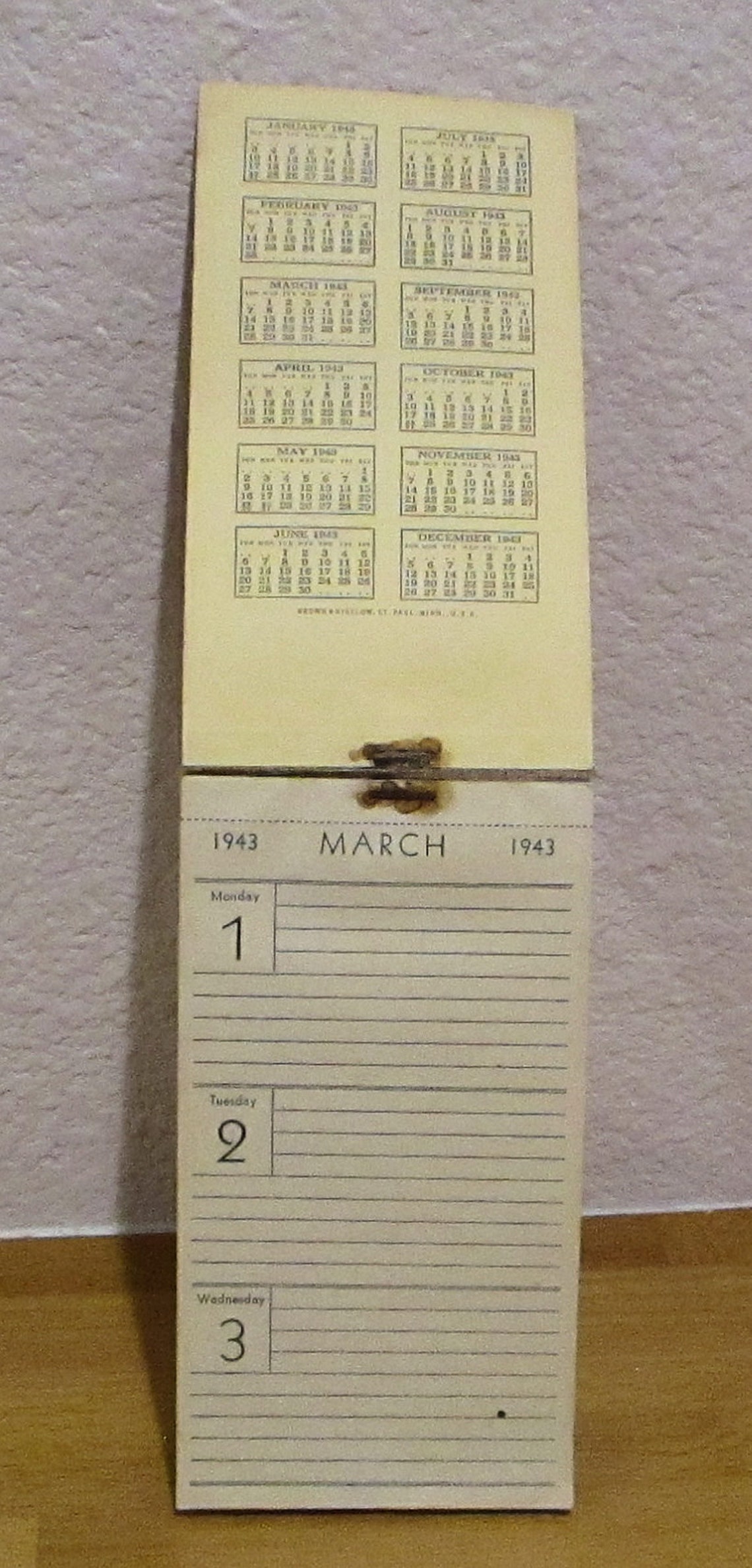 MARCH 1943 POCKET CALENDAR, Original Calendar Not a Reproduction - Etsy