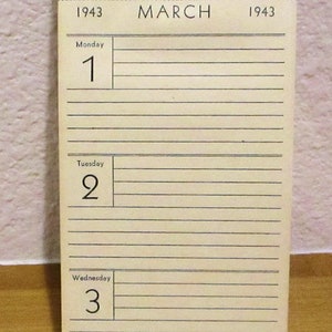 MARCH 1943 POCKET CALENDAR, Original Calendar Not a Reproduction - Etsy