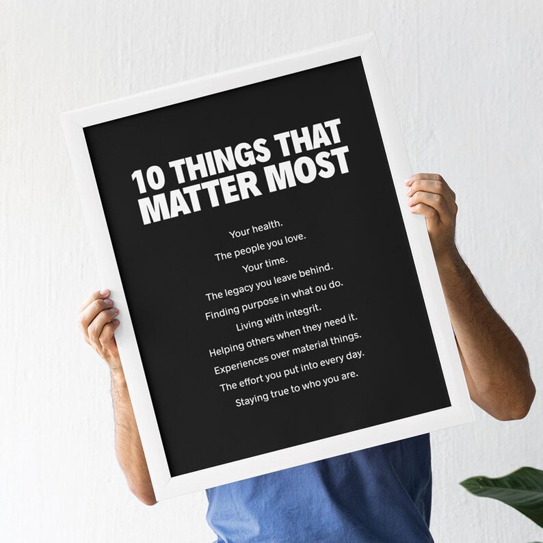 10 Things That Matter Most Motivational Wall Art Print Posters ...