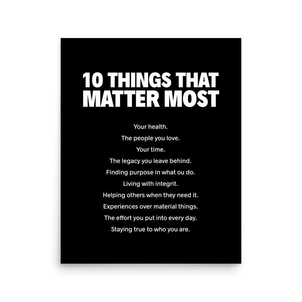 10 Things That Matter Most Motivational Wall Art Print Posters ...