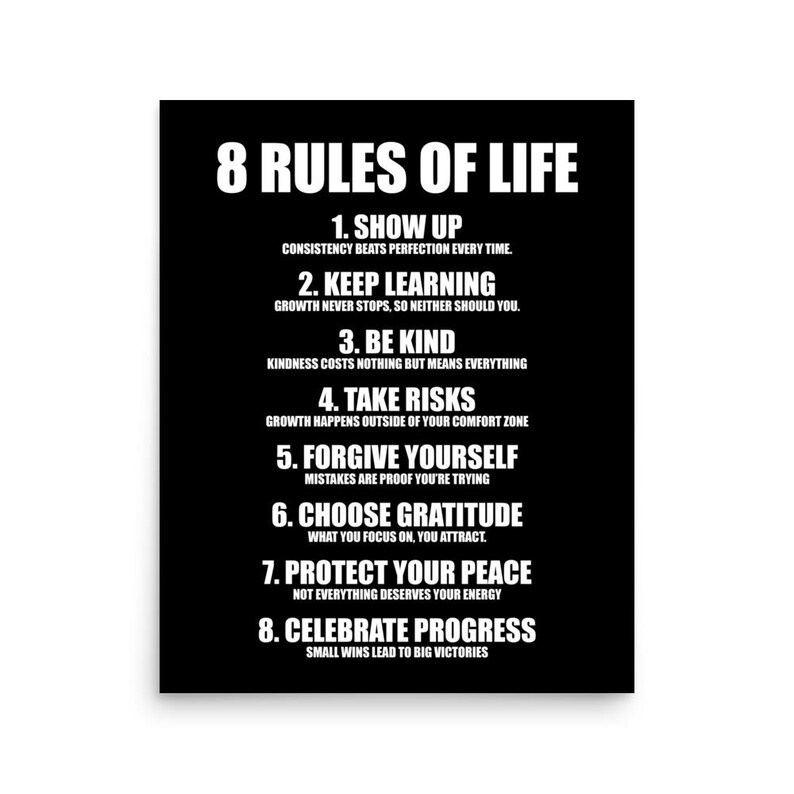 8 Rules of Life Motivational Wall Art, Modern, Fitness and Mindset ...