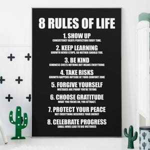 8 Rules of Life Motivational Wall Art, Modern, Fitness and Mindset ...