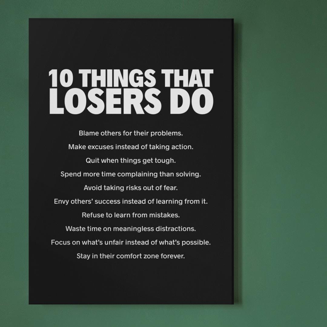 10 Things That Losers Do Motivational Wall Art Print Posters, Inspiring ...