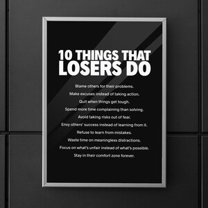 10 Things That Losers Do Motivational Wall Art Print Posters, Inspiring ...