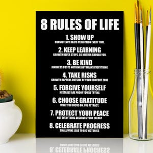 8 Rules of Life Motivational Wall Art, Modern, Fitness and Mindset ...