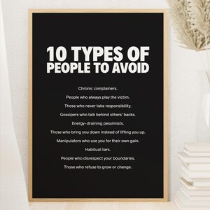 10 Types of People to Avoid Motivational Wall Art Print Posters, Quotes ...