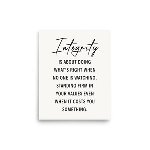Integrity Wall Art, Modern, Fitness and Mindset Posters, Inspirational ...