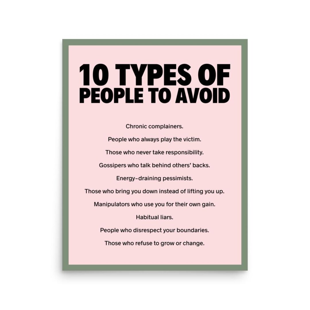 10 Types of People to Avoid Poster - Etsy