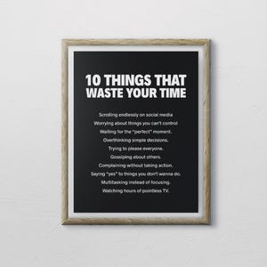 10 Things That Waste Your Time Motivational Wall Art Print Posters, Gym ...