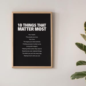 10 Things That Matter Most Motivational Wall Art Print Posters ...
