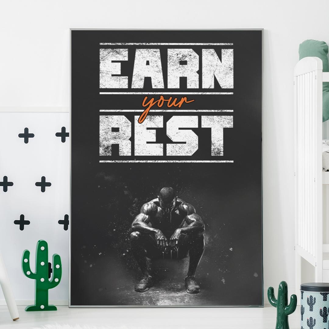 Earn Your Rest Motivational Wall Art, Modern, Fitness and Mindset ...