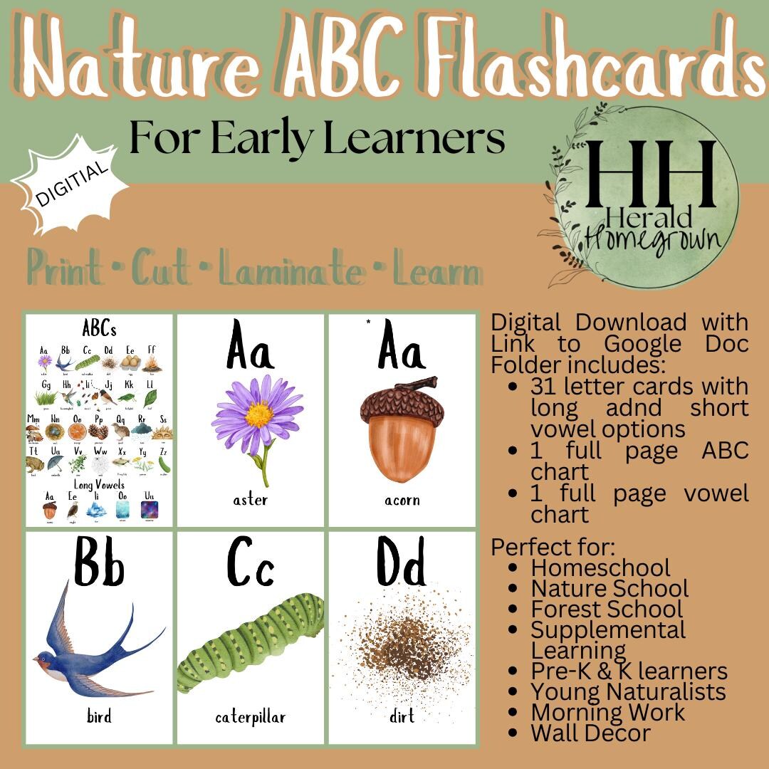 Nature ABC Flashcards | Homeschool Preschool Toddler Kindergarten ...