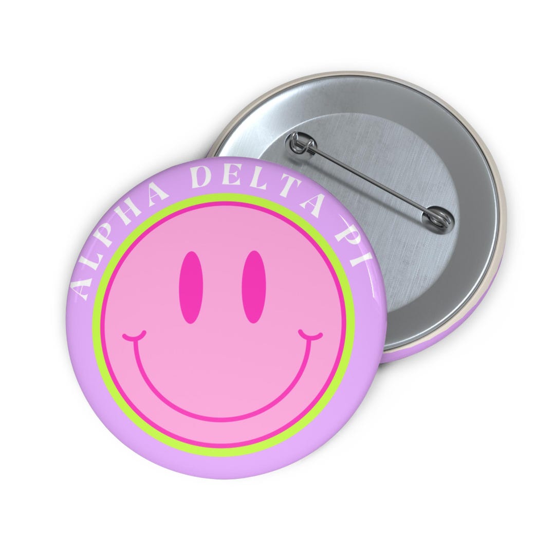 Sorority Button, Greek Life Pin, Alpha Delta Pi Smiley Face Badge, Adpi ...