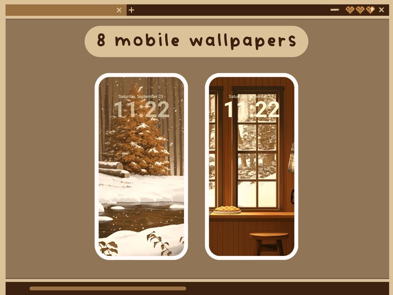 Snowy Cabin Desktop Set Wallpapers Icons Folders Brown Cute Desktop ...