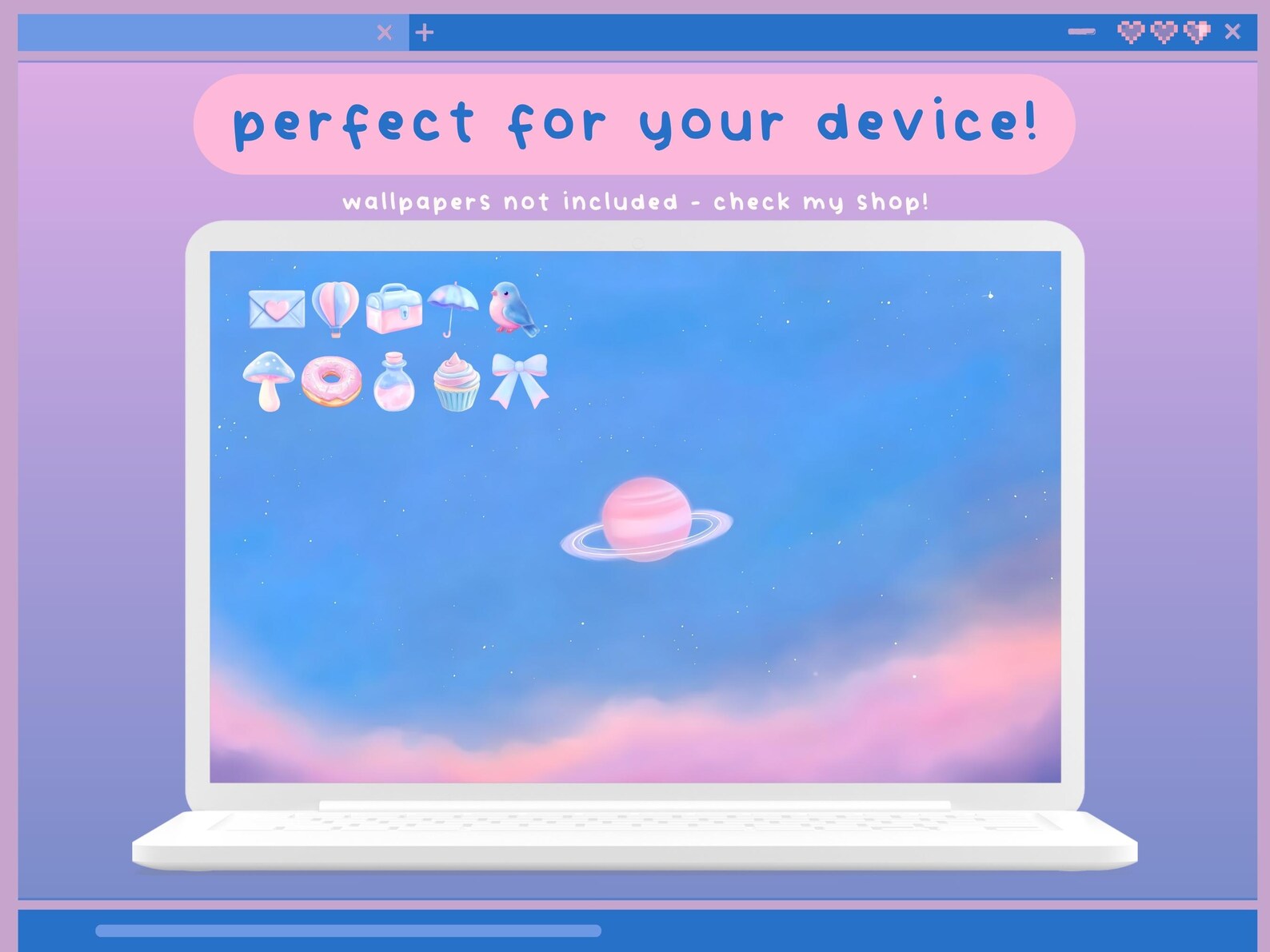 Serene Skies Pink Blue Desktop Icons Cute Desktop Organizer Icon Set ...
