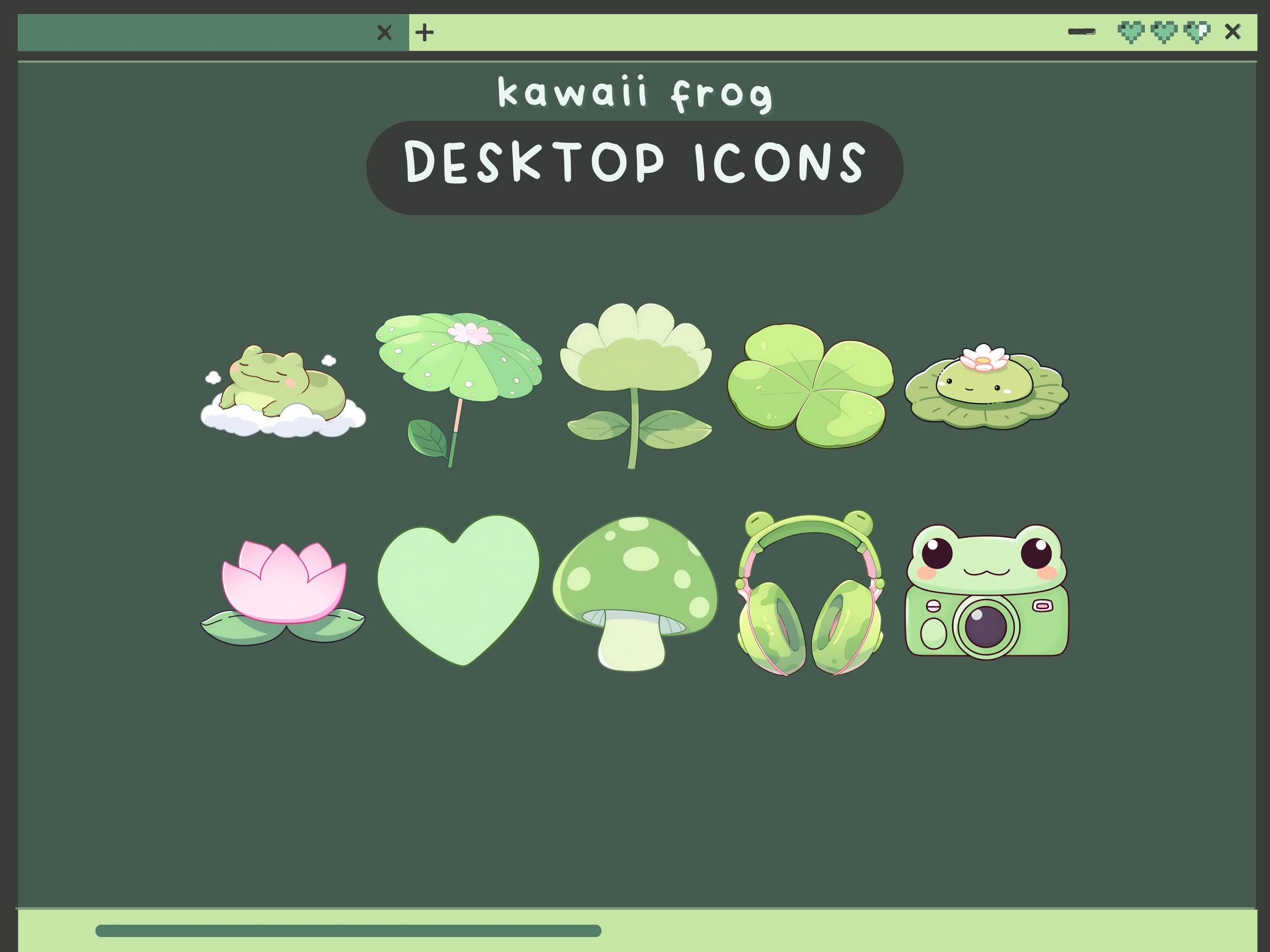 Kawaii Frog Desktop Icons Green Froggy Desktop Organizer Icon Set ...