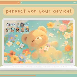 Spring Bear Desktop Set Wallpapers Icons Folder Pastel Cute Desktop ...