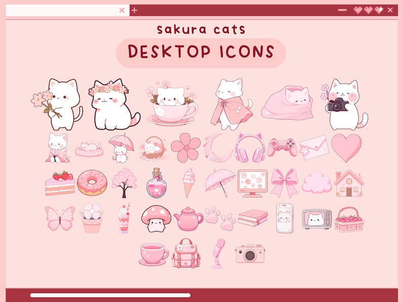 Sakura Cats Pink Desktop Icons Cute Desktop Organizer Icon Set Kawaii Cats Folder Icon Windows ...