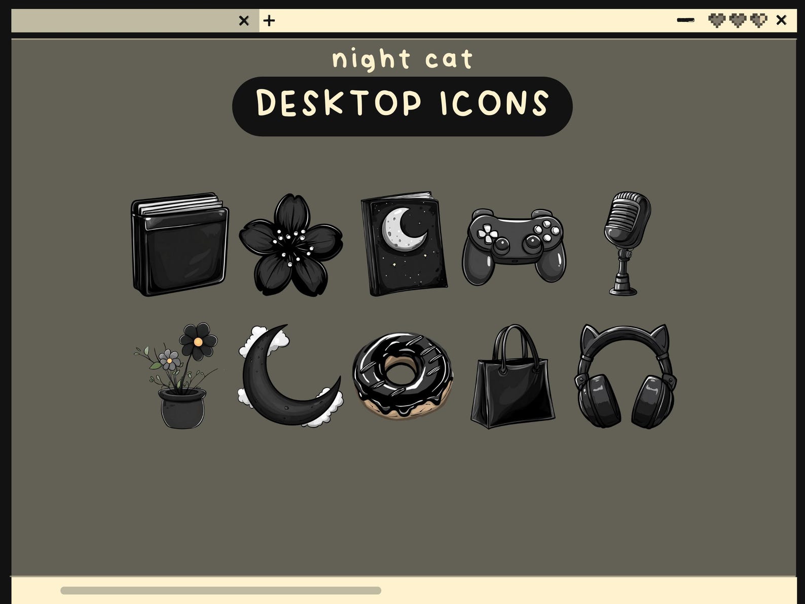 Night Cat Desktop Icons Black Aesthetic Dark Desktop Organizer Icon Set ...