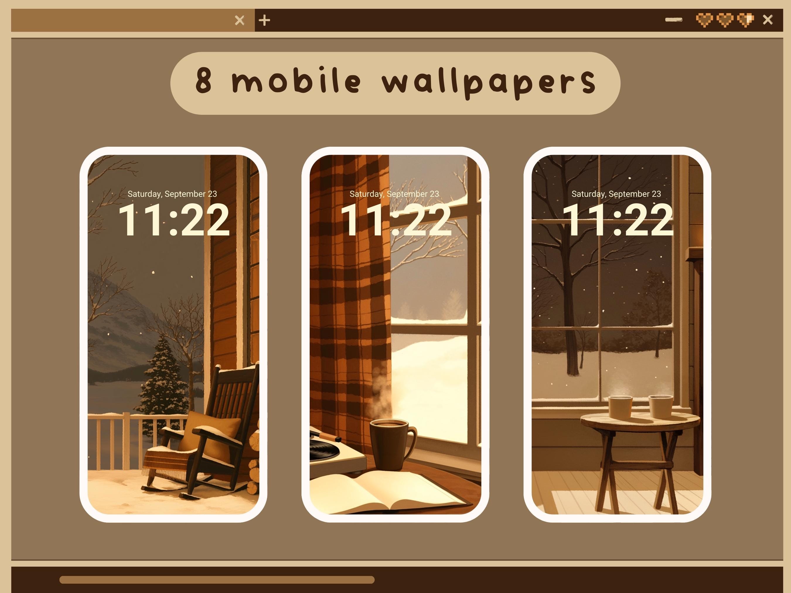 Snowy Cabin Desktop Set Wallpapers Icons Folders Brown Cute Desktop ...