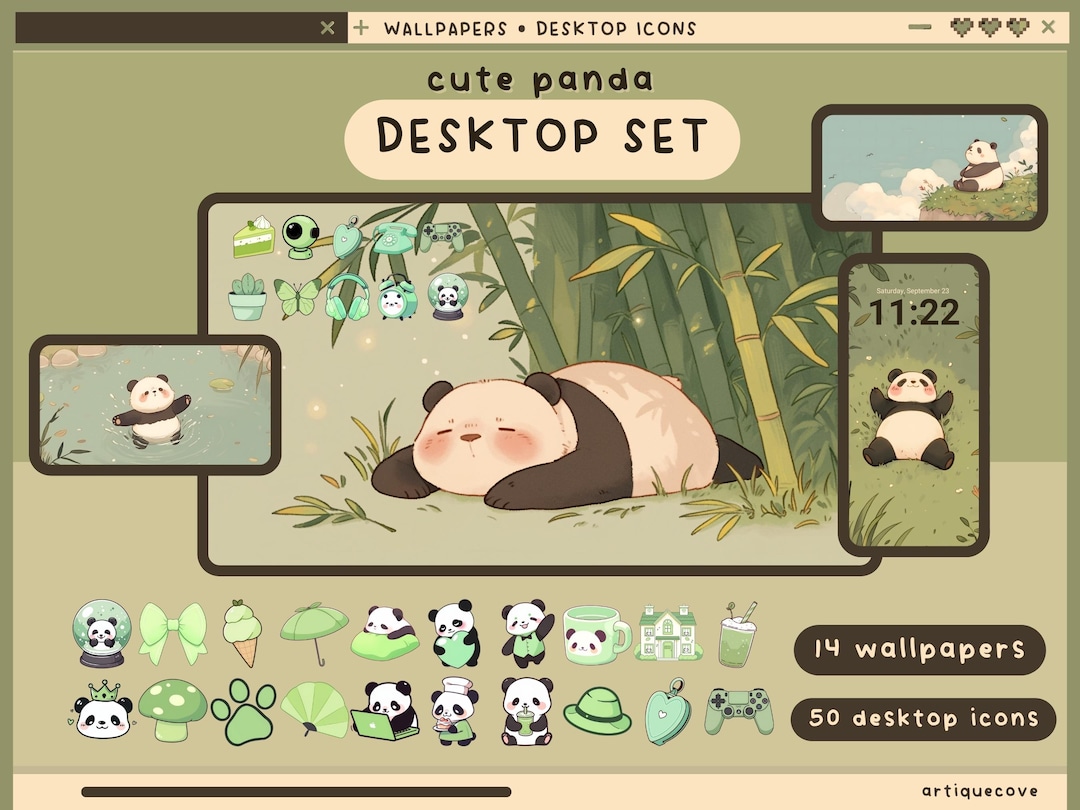 Cute Panda Desktop Set Wallpapers Icons Folders Green Desktop Organizer ...