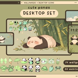 Cute Panda Desktop Set Wallpapers Icons Folders Green Desktop Organizer ...