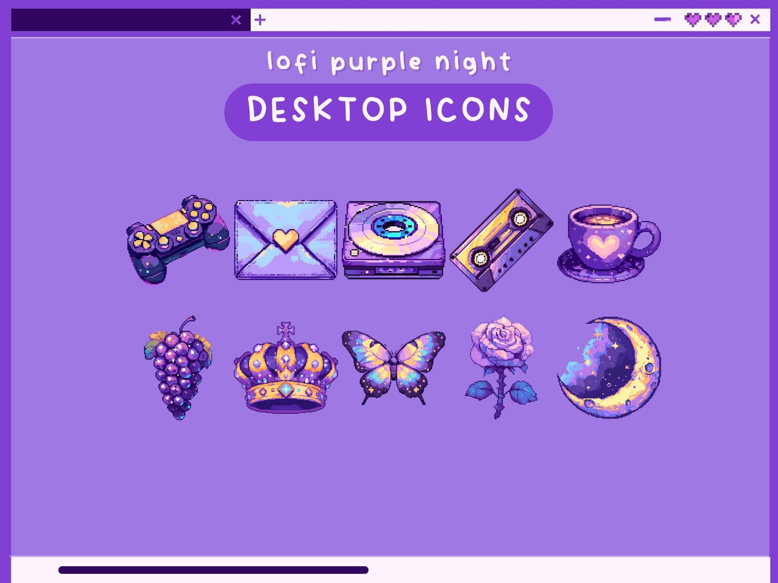 Lofi Purple Night Desktop Icons Pixel Desktop Organizer Icon Set Pixel ...