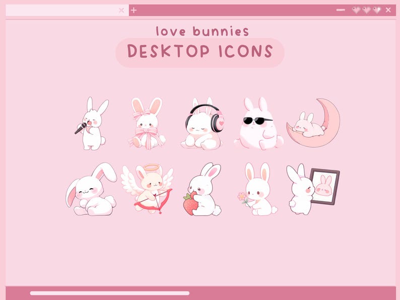Love Bunnies Desktop Icons Kawaii Pink Desktop Organizer Icons ...