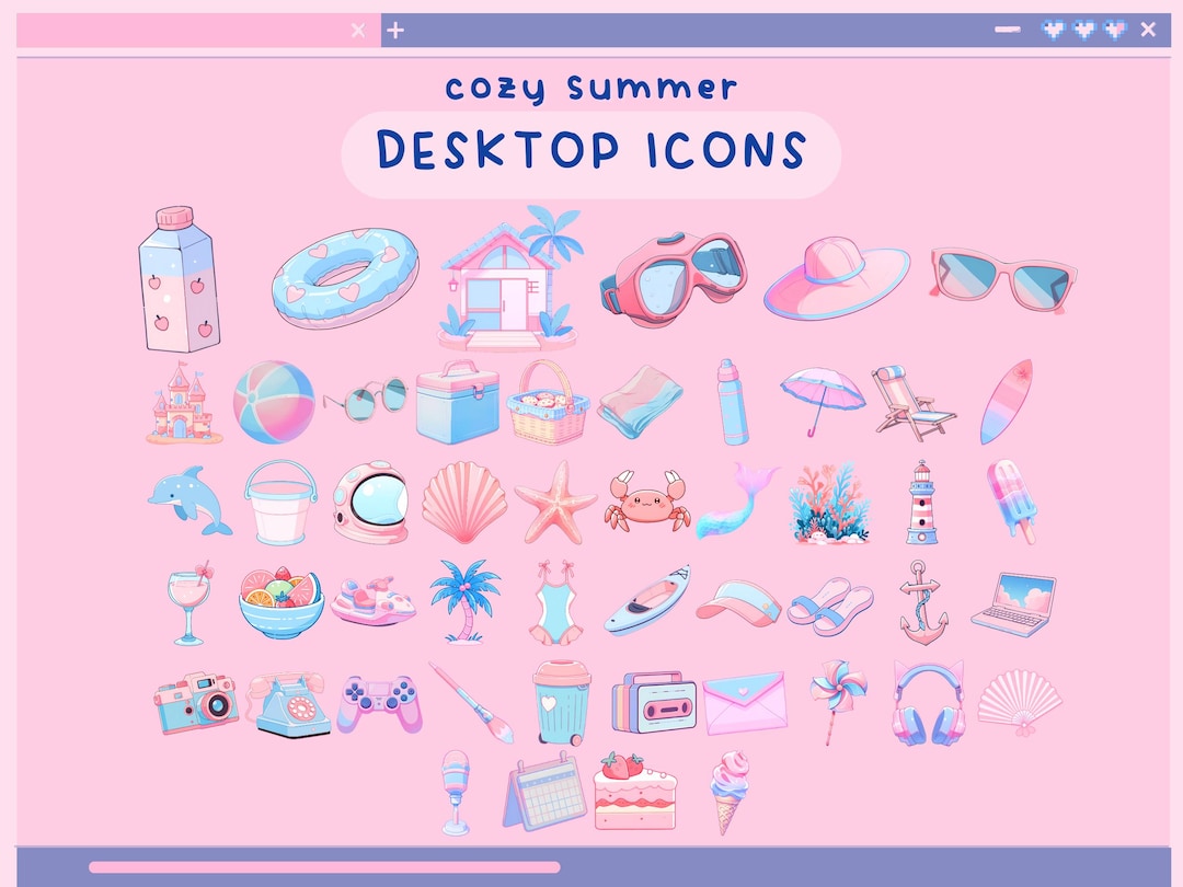 Cozy Summer Desktop Icons Kawaii Desktop Organizer Icons Set Summer ...