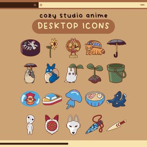 Cozy Studio Anime Desktop Icons Kawaii Desktop Organizer Icon Set Anime ...