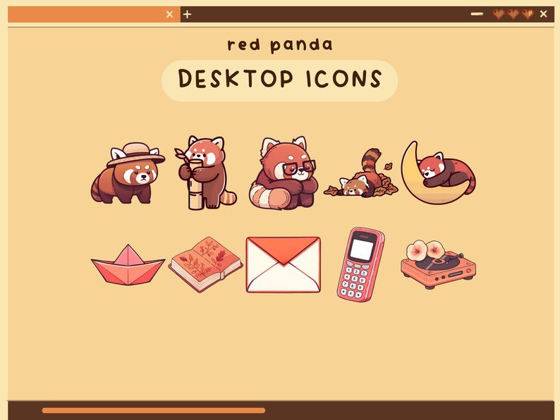 Red Panda Desktop Icons Fall Desktop Organizer Icon Set Red Panda ...