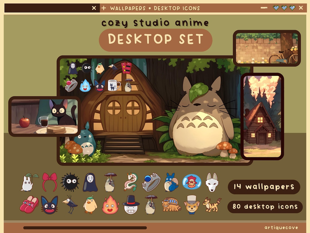 Cozy Studio Anime Desktop Set Wallpapers Icons Folder Pastel Cute ...