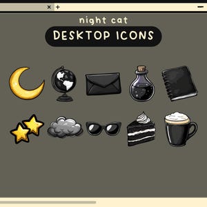 Night Cat Desktop Icons Black Aesthetic Dark Desktop Organizer Icon Set ...