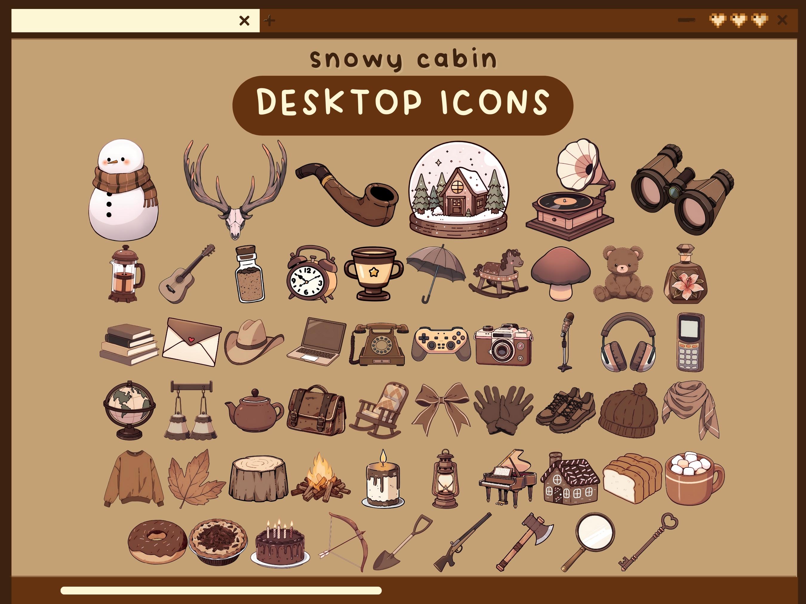Snowy Cabin Desktop Icons Aesthetic Brown Desktop Organizer Icon Set ...