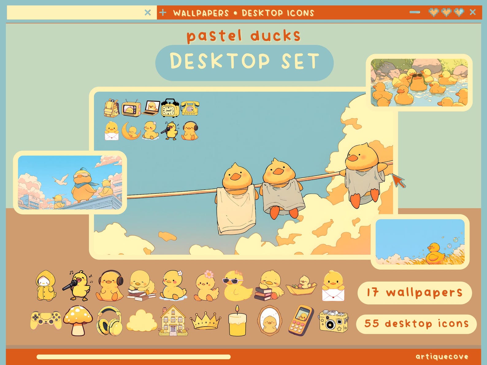 Pastel Ducks Desktop Set Wallpapers Icons Folders Background Yellow ...