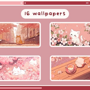 Sakura Cats Desktop Set Wallpapers Icons Folders Pink Cute Desktop ...