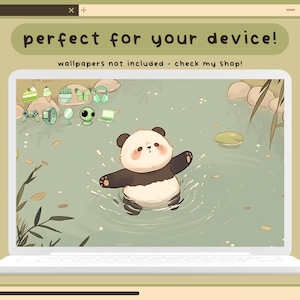 Cute Panda Desktop Icons Kawaii Desktop Organizer Icon Set Green Folder ...