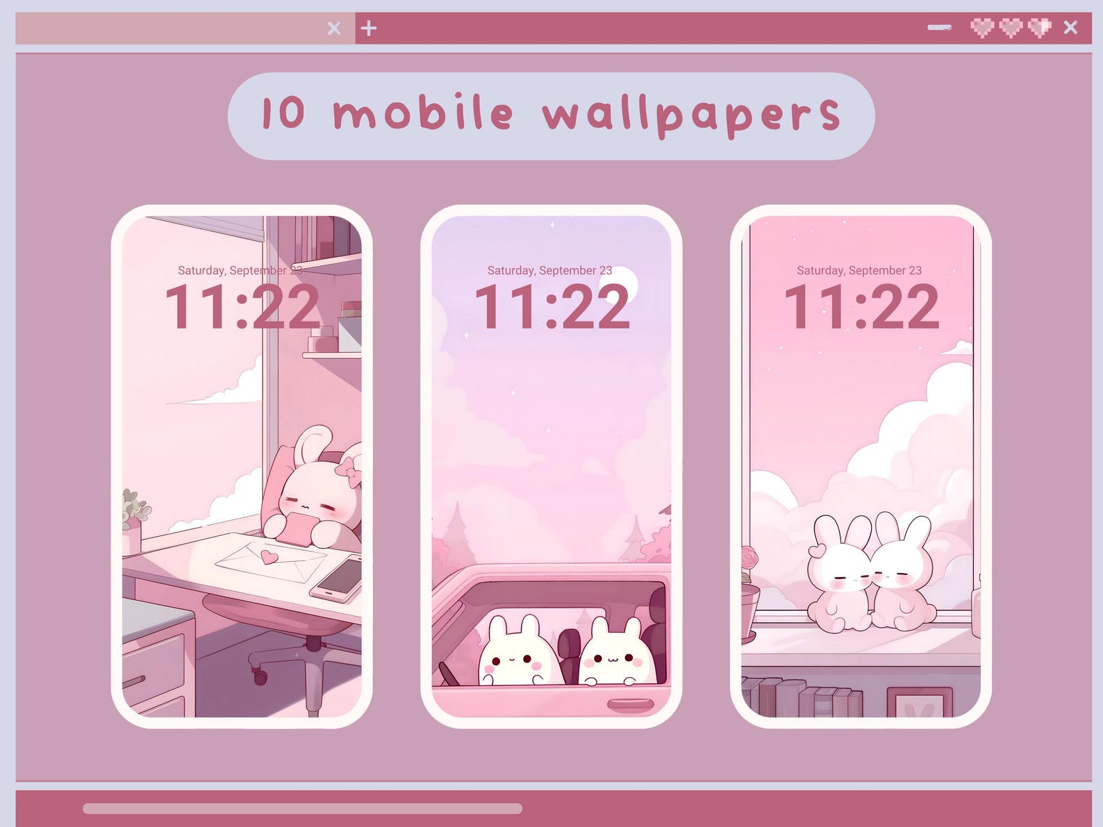 Love Bunnies Desktop Set Wallpapers Icons Folders Pink Cute Desktop ...