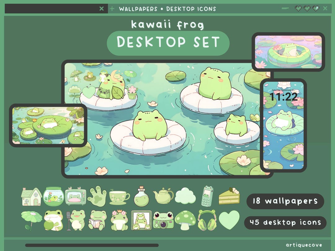 Kawaii Frog Desktop Set Wallpapers Icons Folders Froggy Desktop ...
