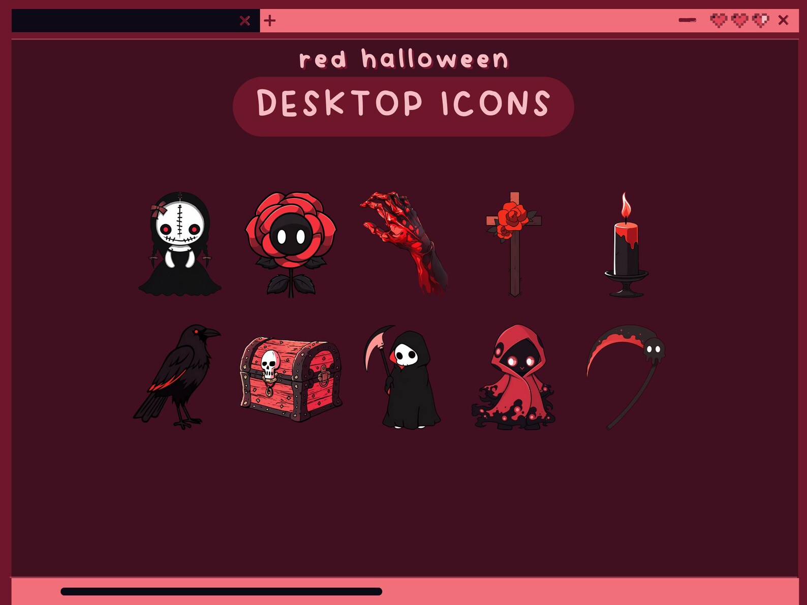 Red Halloween Desktop Icons Cute Desktop Organizer Icon Set Spooky ...
