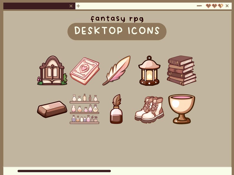 Fantasy Rpg Adventure Desktop Icons Kawaii Desktop Organizer Icons Set ...