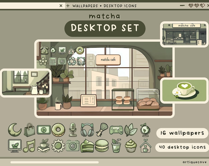 Matcha Green Desktop Wallpaper and Icon Set - 15 Aesthetic Wallpapers ...