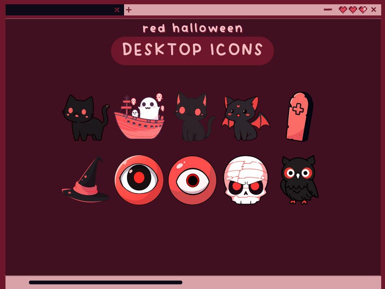 Red Halloween Desktop Icons Cute Desktop Organizer Icon Set Spooky ...