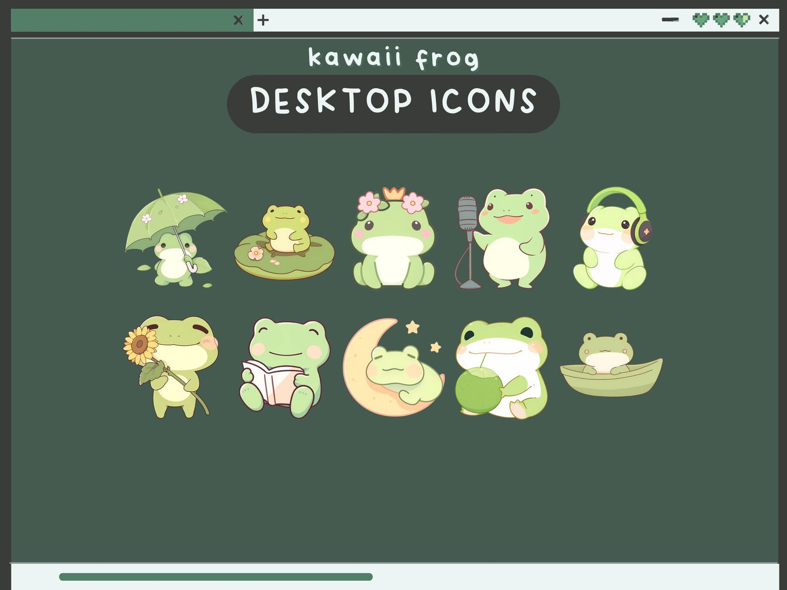 Kawaii Frog Desktop Icons Green Froggy Desktop Organizer Icon Set ...